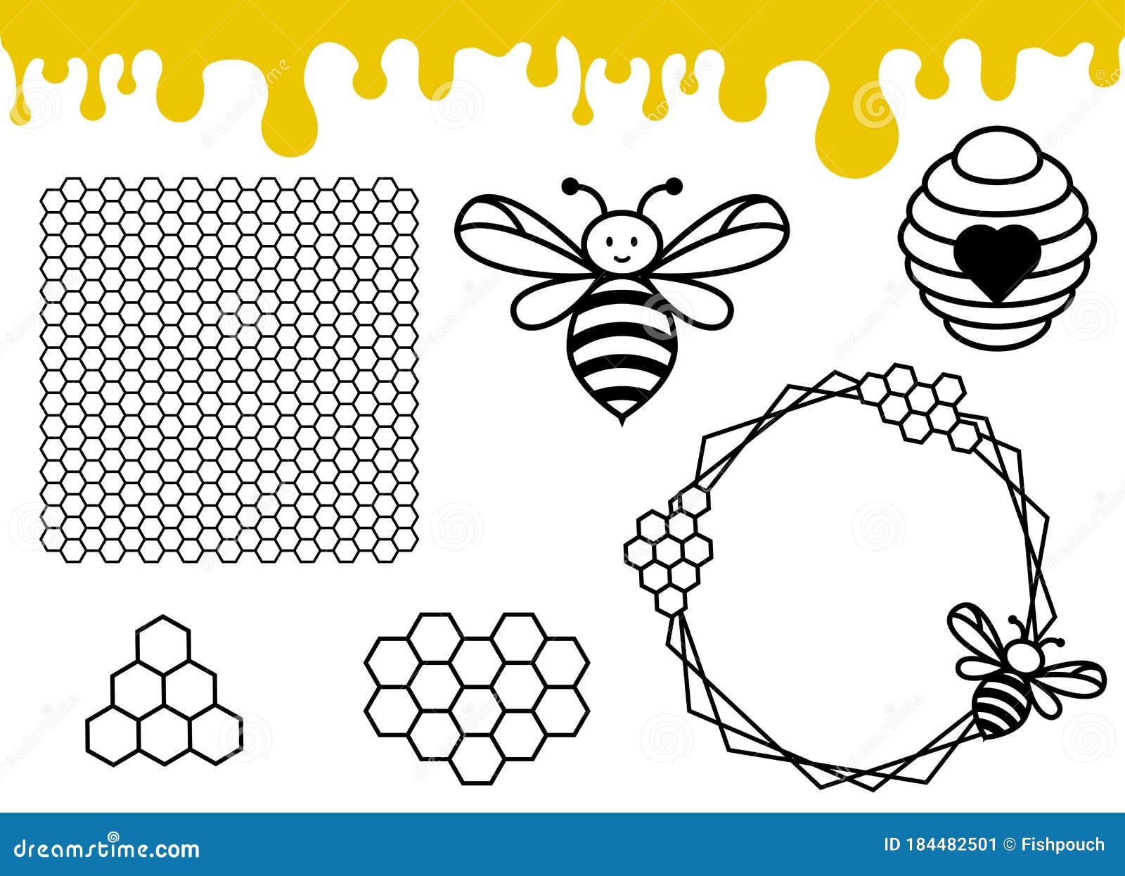 Bee Hive and Honeycomb Pattern. Honey Drips Border Stock Vector ...