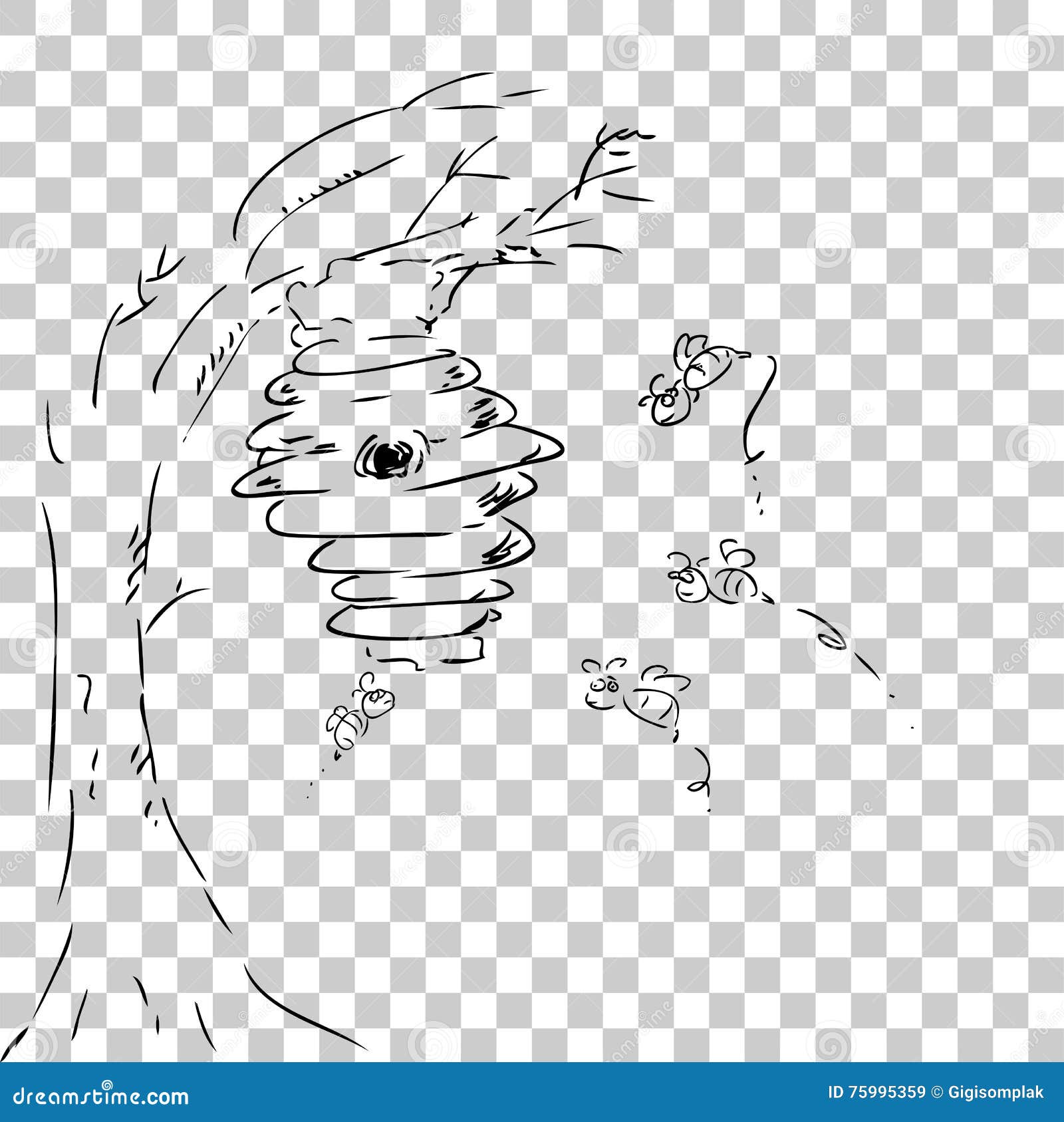 Bee Hive at Tree, at Transparent Effect Background Stock Vector ...