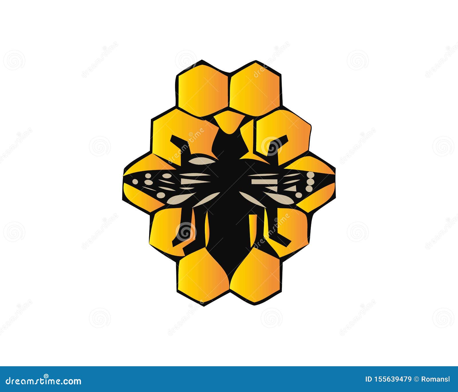 Bee and Honey Cells Isolated on Background. Vector Illustration Stock ...