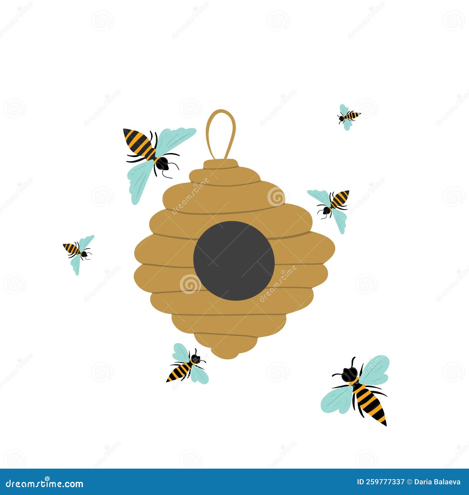 Bee with a Honey Hive Flying Around Stock Vector - Illustration of ...