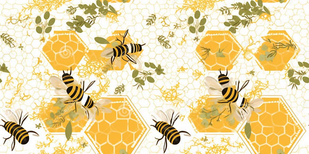 Bee Honey Pattern. Bee Honeycomb Seamless Pattern. Beekeeping Background Stock Illustration ...
