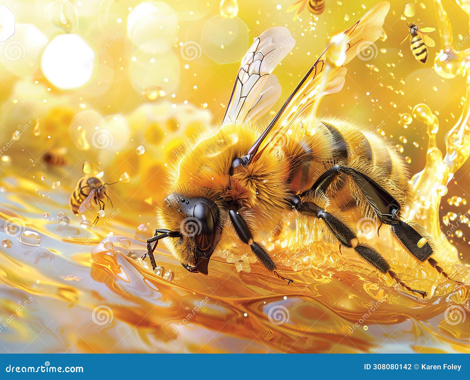 Bee in honey stock illustration. Illustration of happy - 308080142