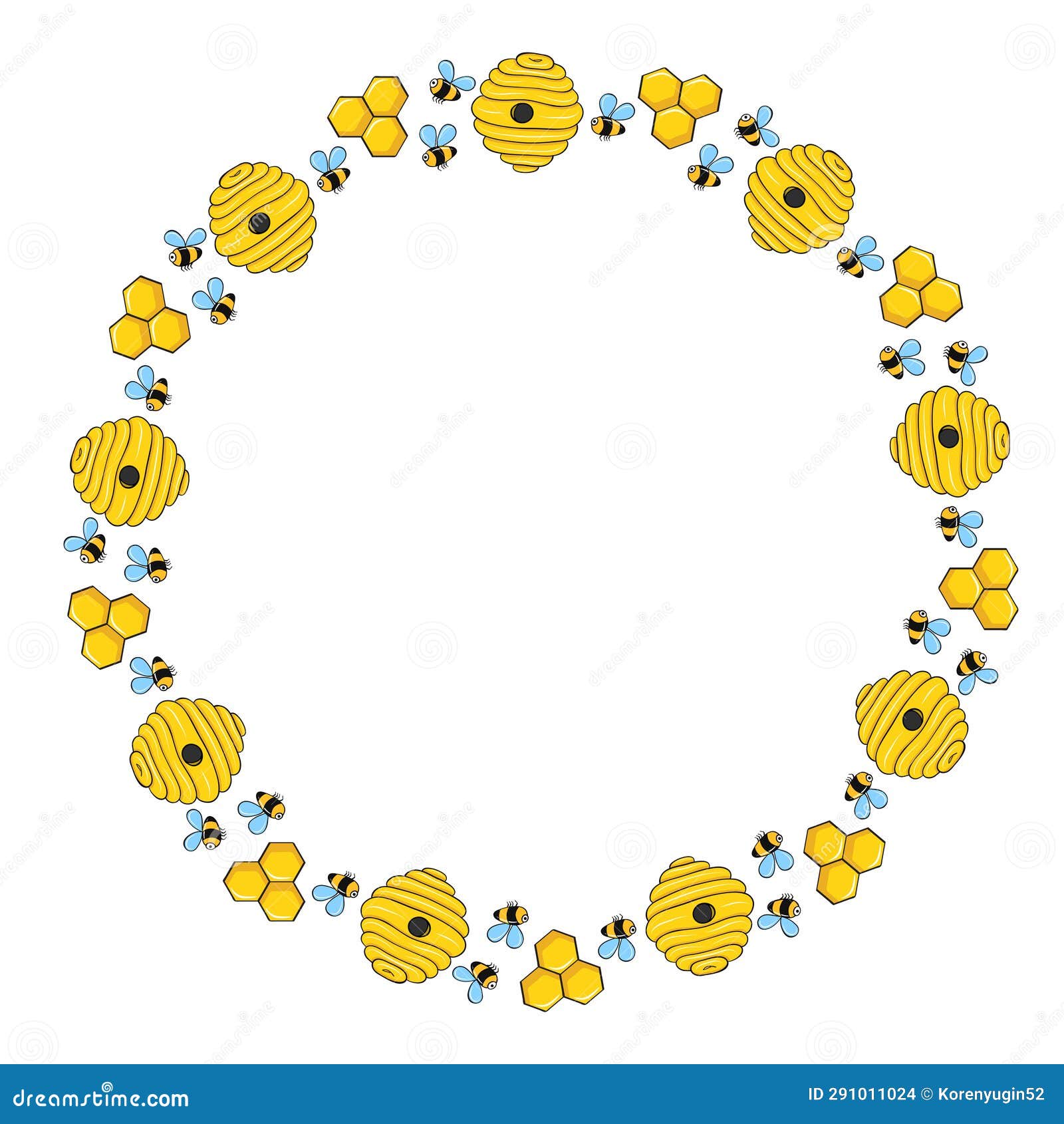 Bee and Honeycomb Cartoon Style Round Frame Stock Illustration ...