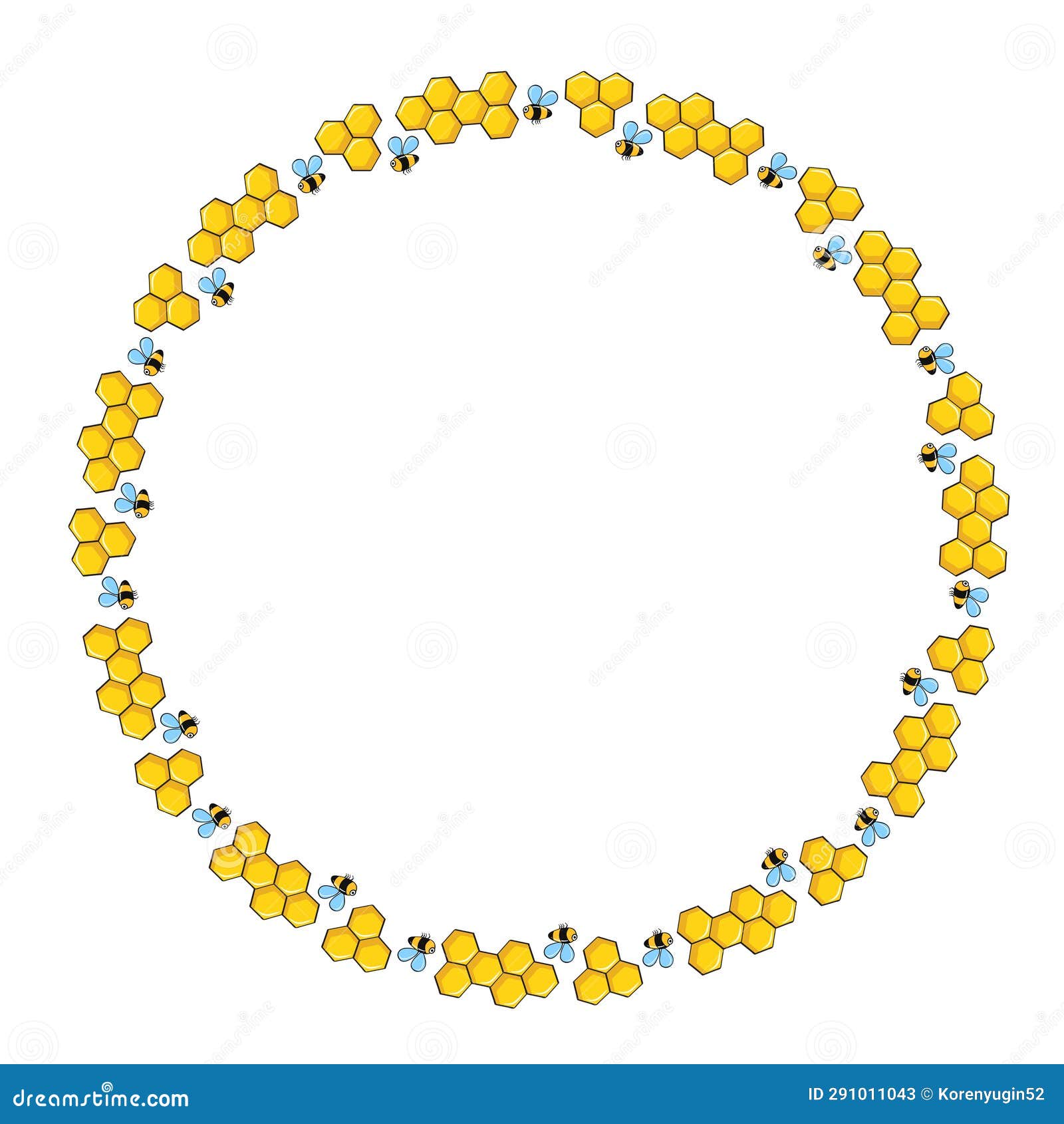 Bee and Honeycomb Cartoon Style Round Frame Stock Illustration ...