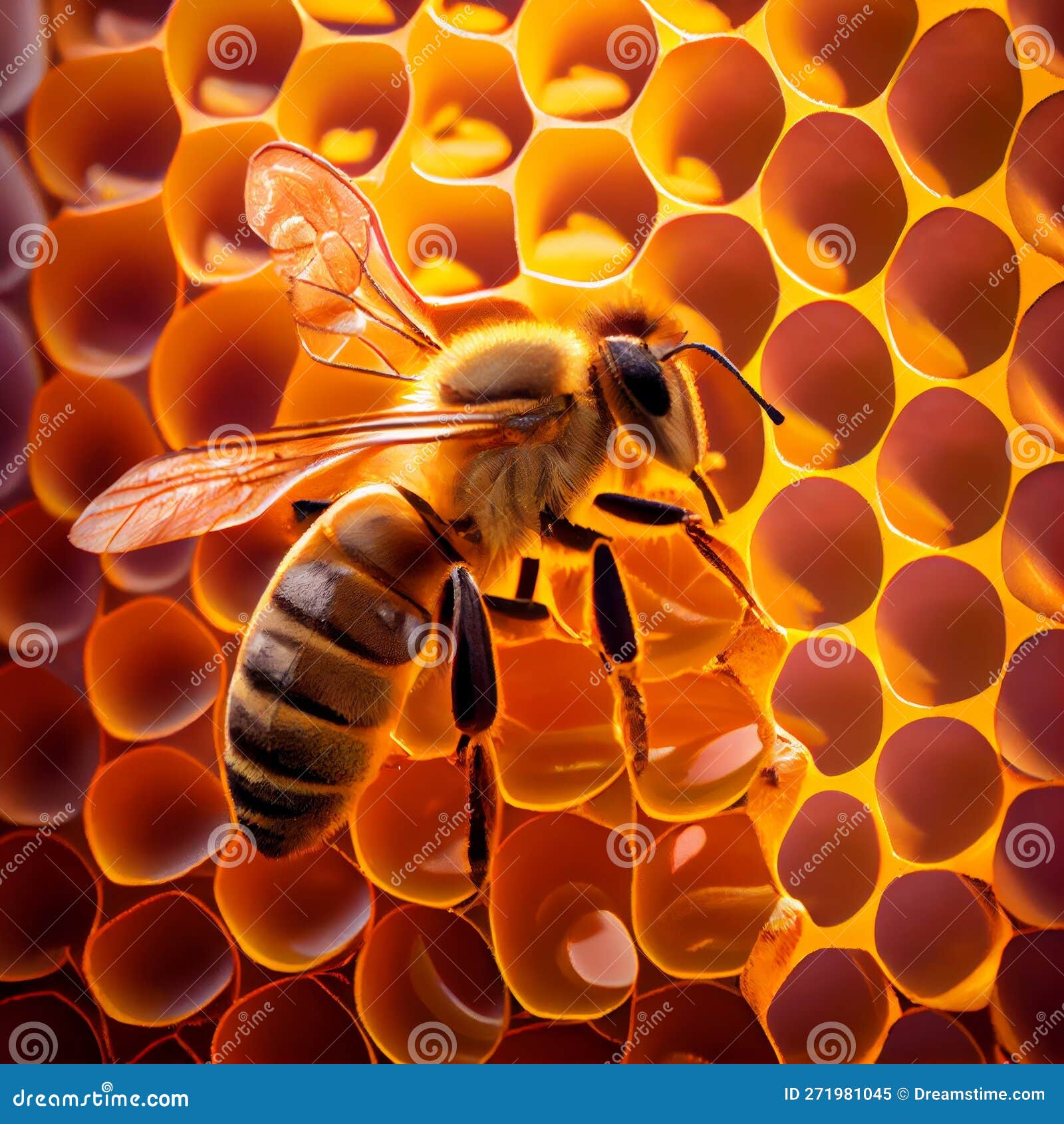 Bee on Honeycomb Close Up Image of Honey Bee Generative AI Stock ...