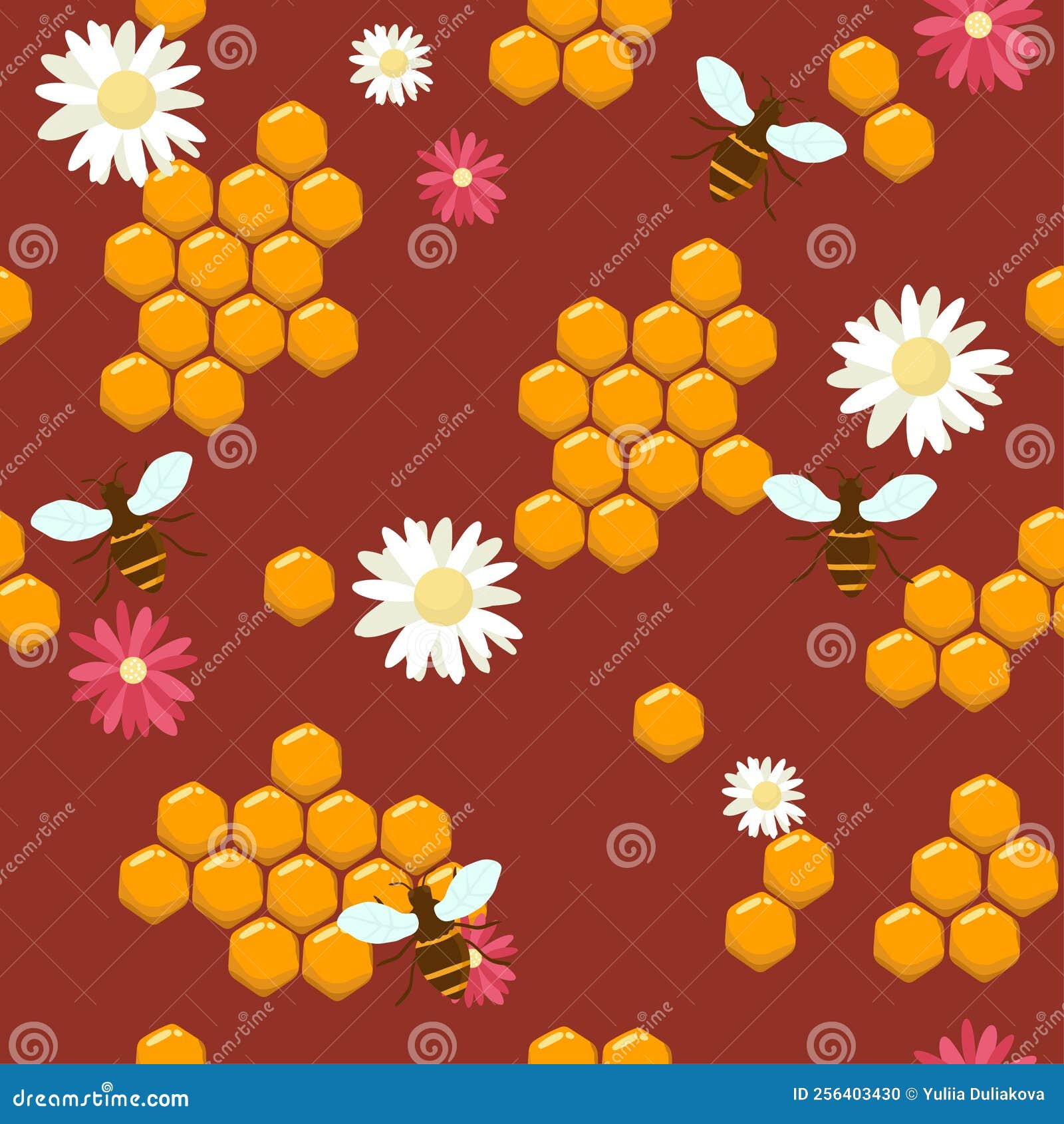 Bee and Honeycomb Seamless Vector Pattern. Hand Drawn Engraving Style ...