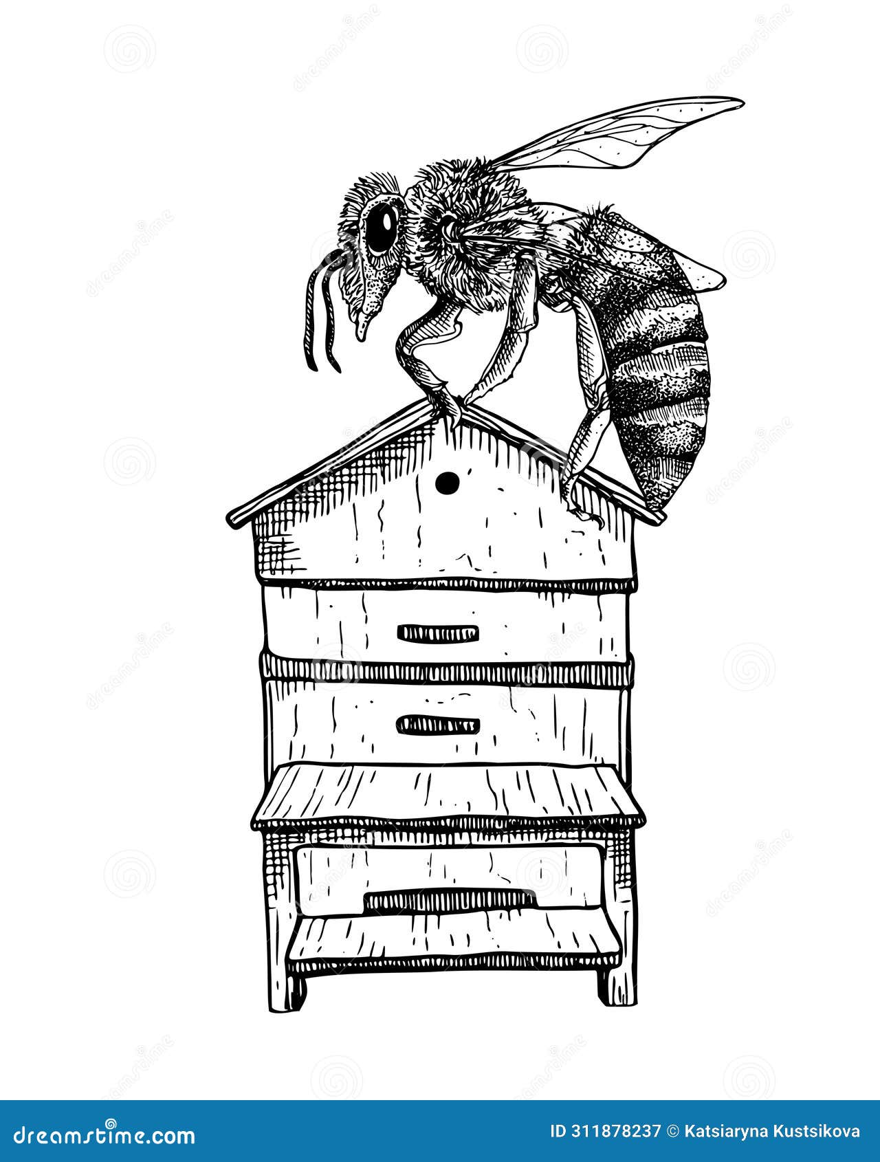 Bee on Bee House, Vector Illustration Stock Vector - Illustration of ...
