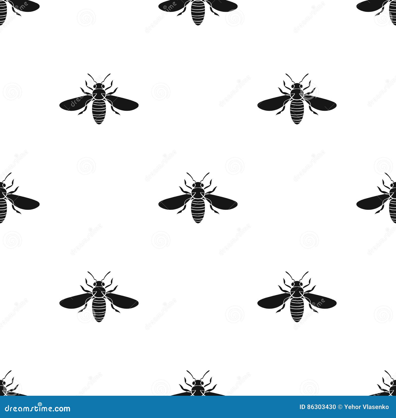 Bee Icon in Black Style Isolated on White. Insects Pattern. Stock ...