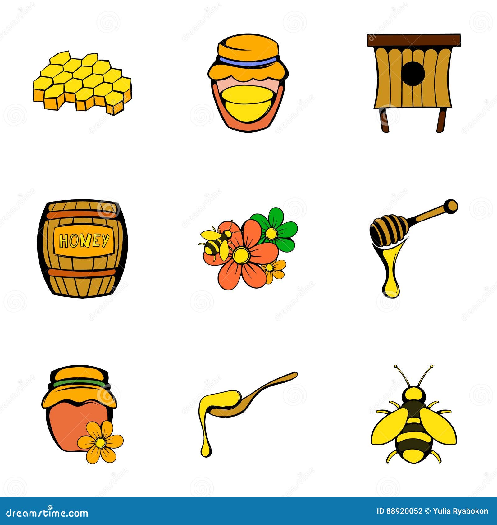 Bee Icons Set, Cartoon Style Stock Vector - Illustration of honeydipper ...