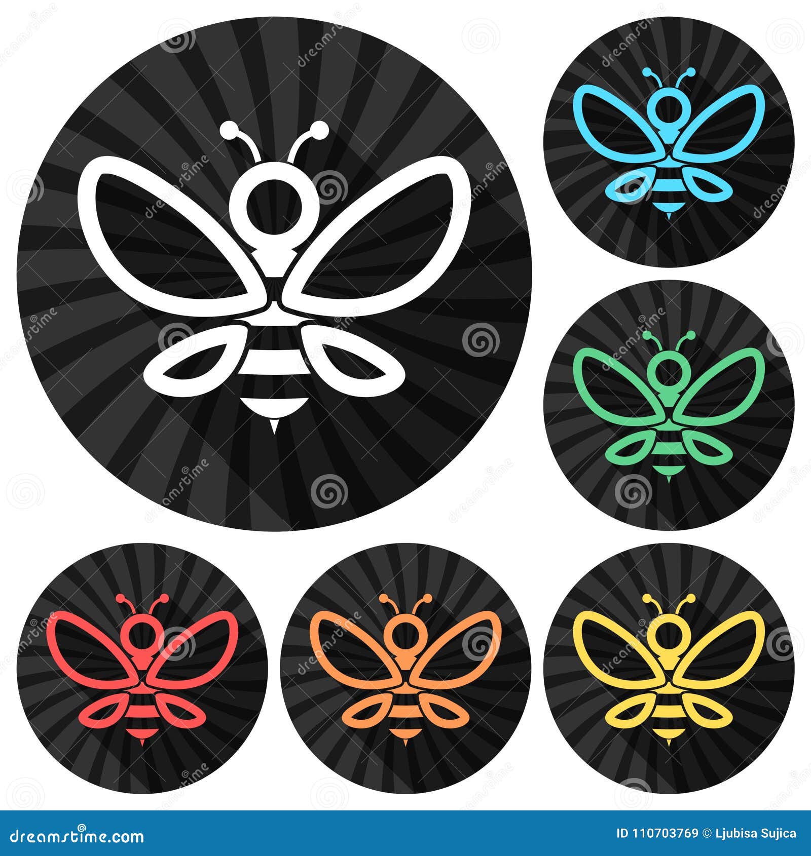 Bee Icons set stock vector. Illustration of animal, nature - 110703769