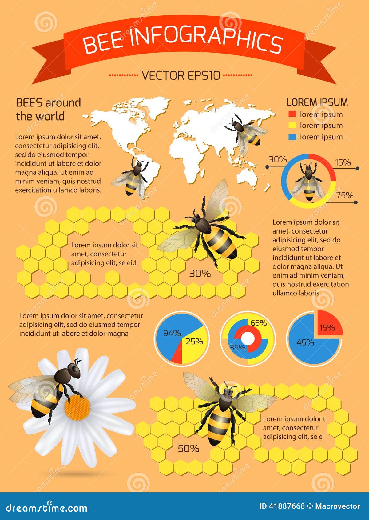 Bee infographics set stock vector. Illustration of bumblebee - 41887668