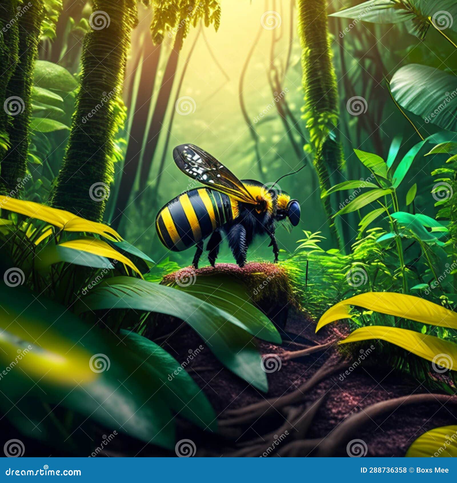 A Bee in the Jungle. 3d Rendering. Computer Digital Drawing Stock ...