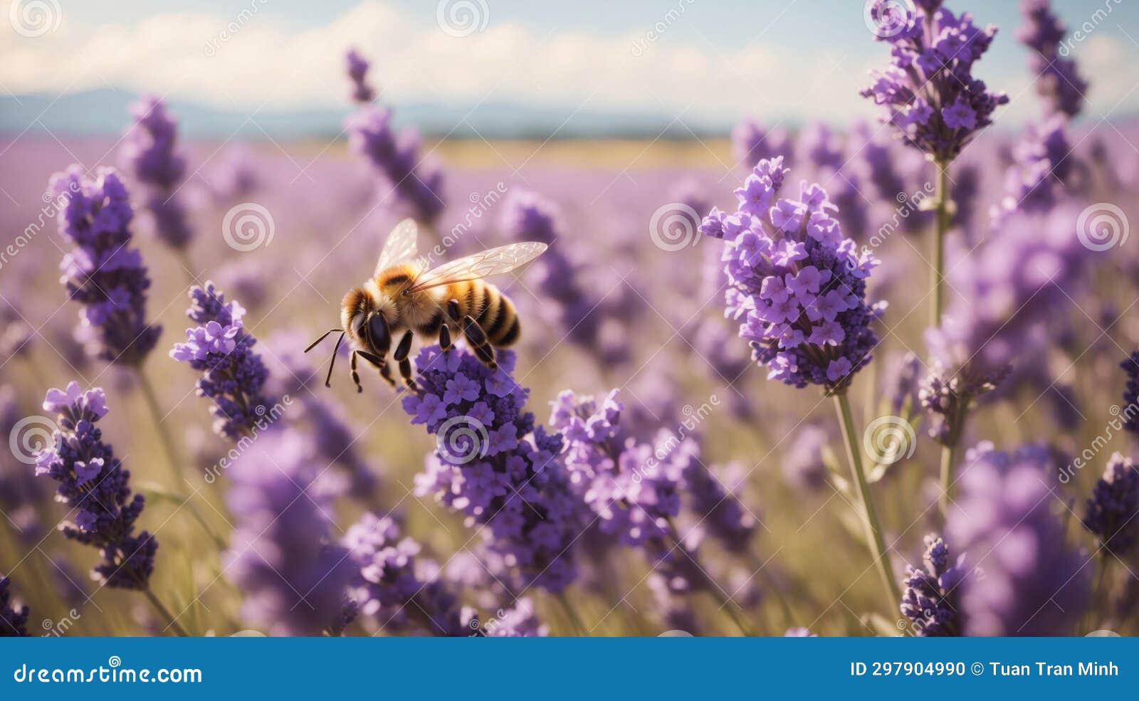 Bee on a Lavender Field Backdrop Stock Photo - Image of plant ...