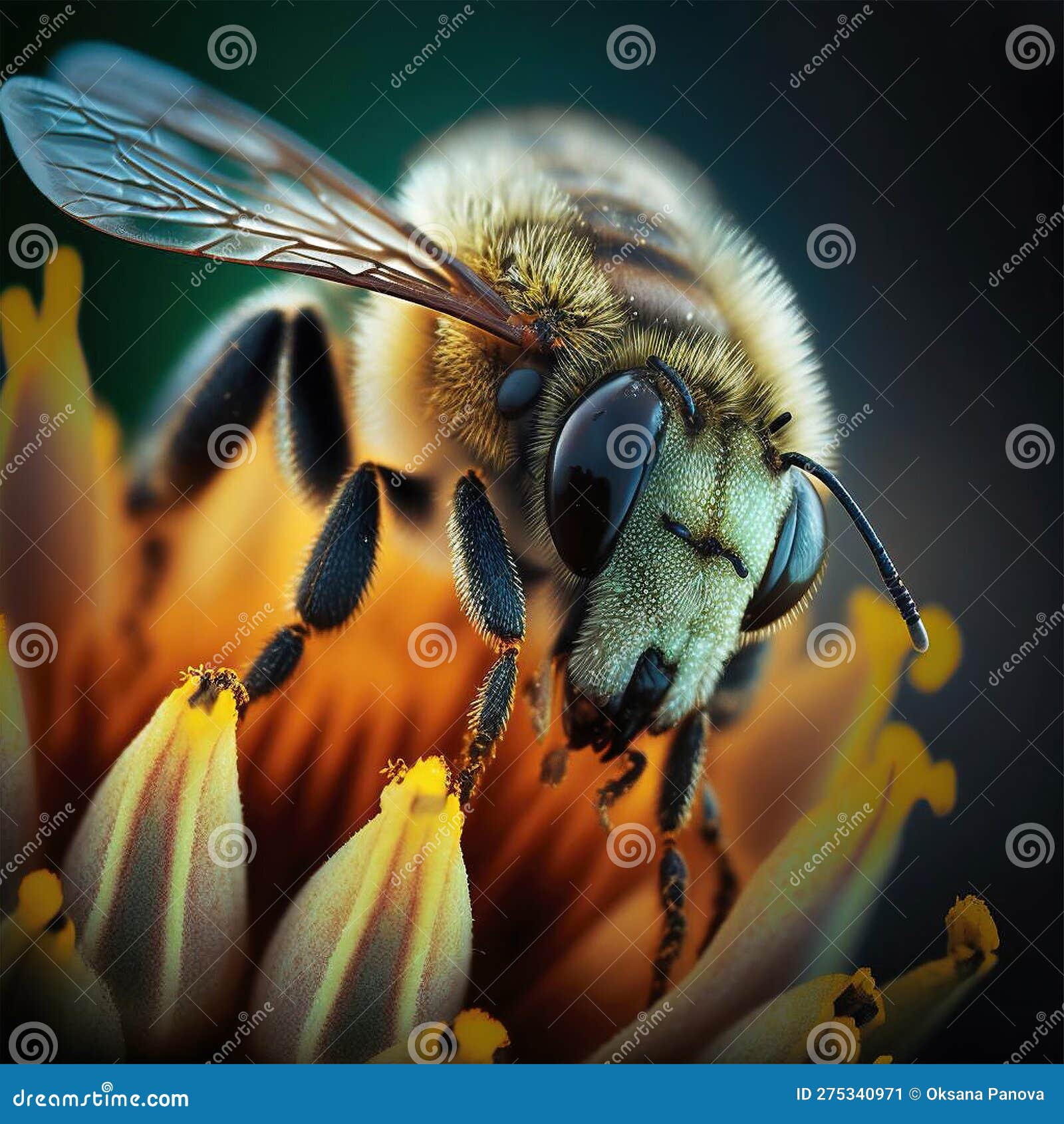 Bee Macro Portrait. Wasp Bee Macro Close-up Stock Illustration ...