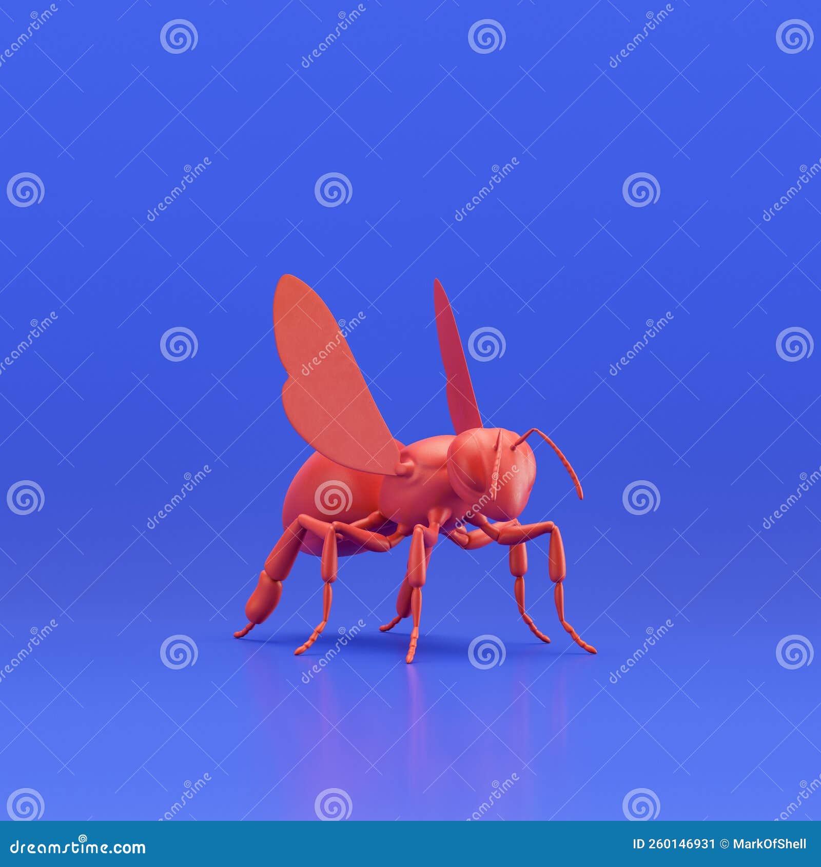 Bee Monochrome Single Color Insect. Red Color Single Varmint from Angle ...