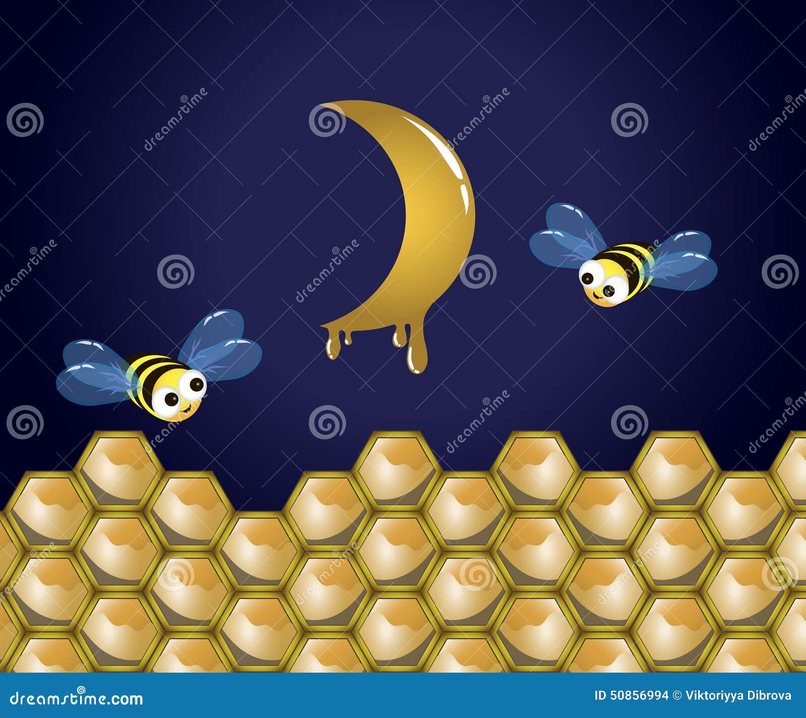 Bee and moon stock vector. Illustration of honey, vector - 50856994