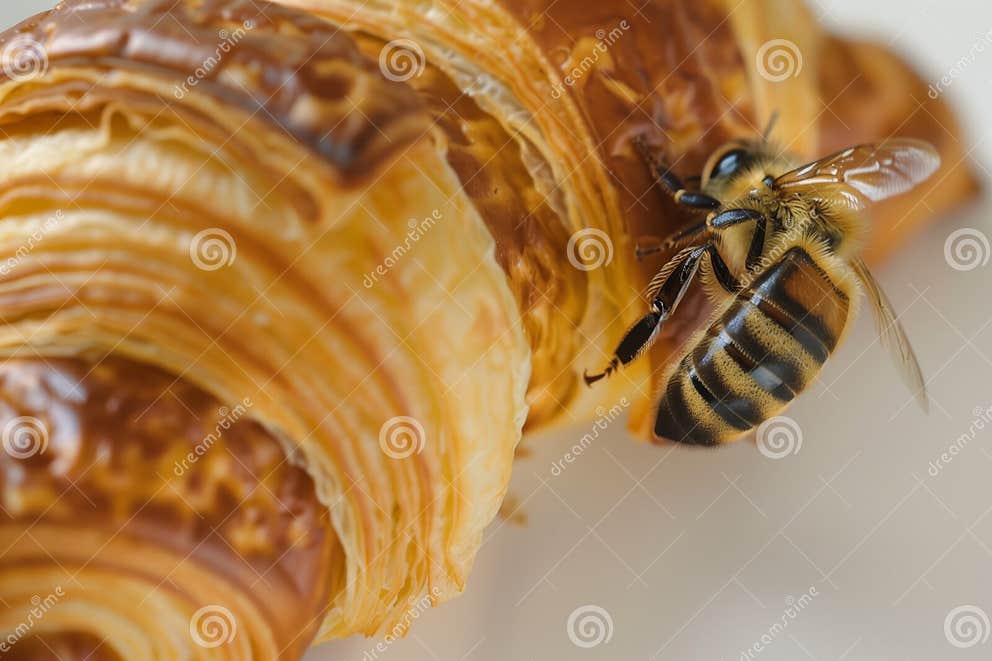 Bee Navigating a Crispy Croissant Surface Stock Photo - Image of croissant, insect: 312489930