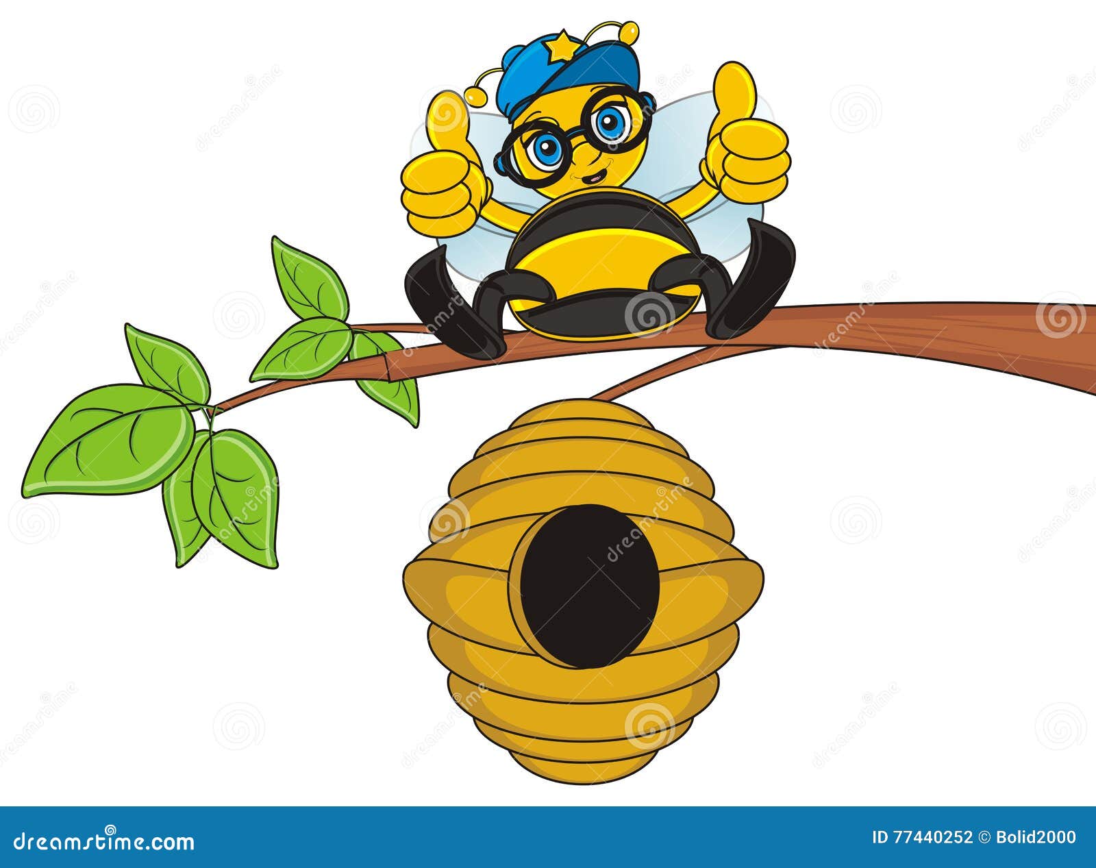Bee Hive On Tree Branch In Cartoon Style Isolated On White Background ...