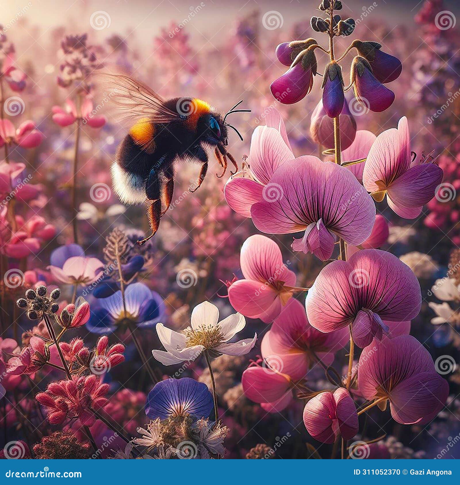 A Bee Over a Flower. Generative Ai Stock Illustration - Illustration of ...