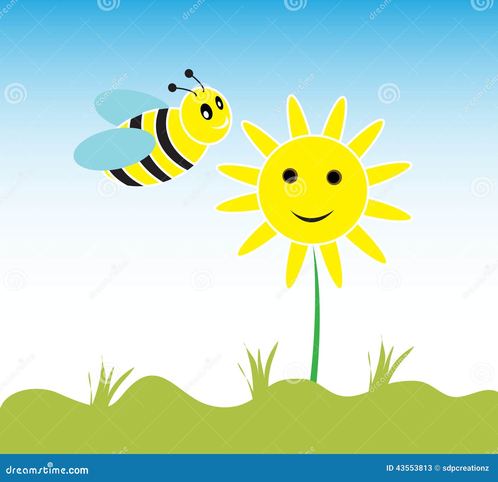 Bee Over a Flowers stock illustration. Illustration of delicate - 43553813