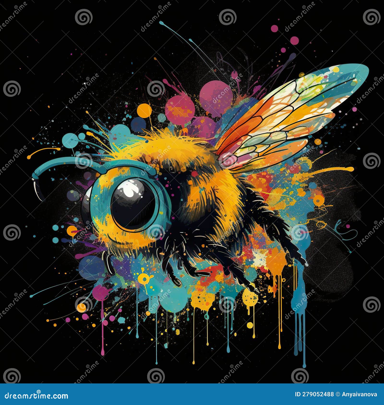 A Bee with Paint Splatters on it S Face. Generative AI Image. Stock ...