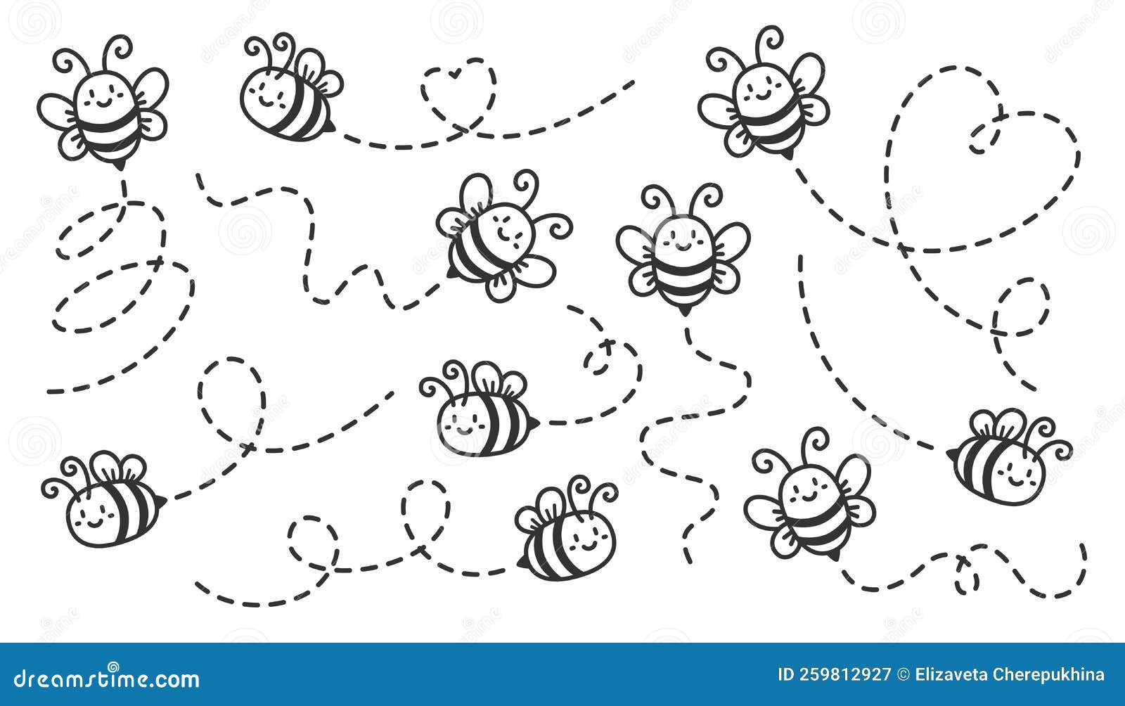 Bee Path Bundle. Cartoon Bee Flying Route. the Flight Path Stock Vector ...