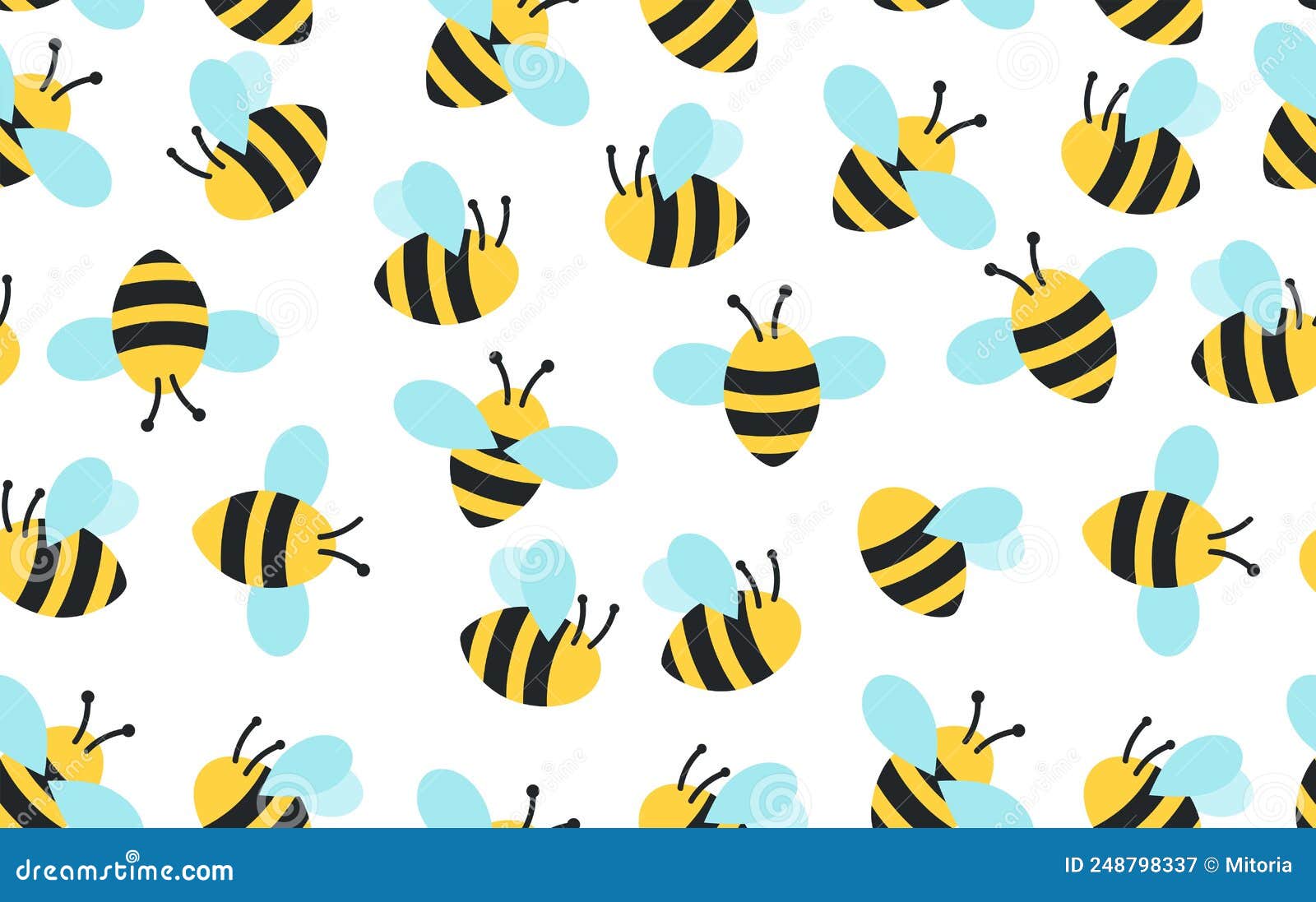 Bee Pattern with Flying Cartoon Bees. Seamless Bee Background Vector ...