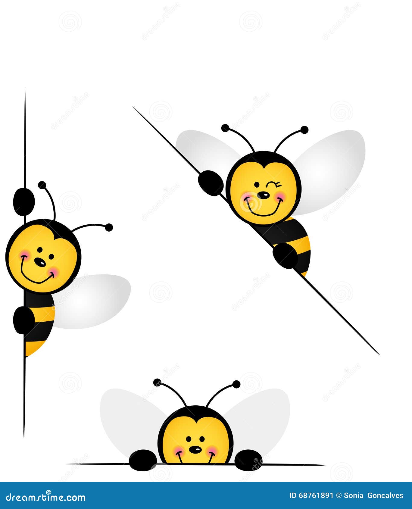 Bee Peeking from Behind in Various Positions Stock Vector ...