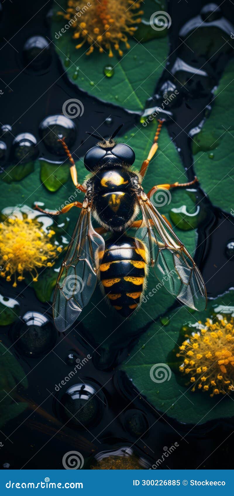 Psychedelic Bee on Leaves: Hyper-realistic Uhd Image with Dark Subject ...
