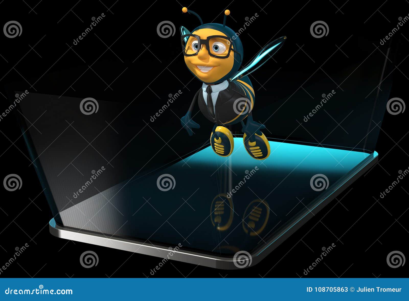 Bee on a Phone - 3D Illustration Stock Illustration - Illustration of ...