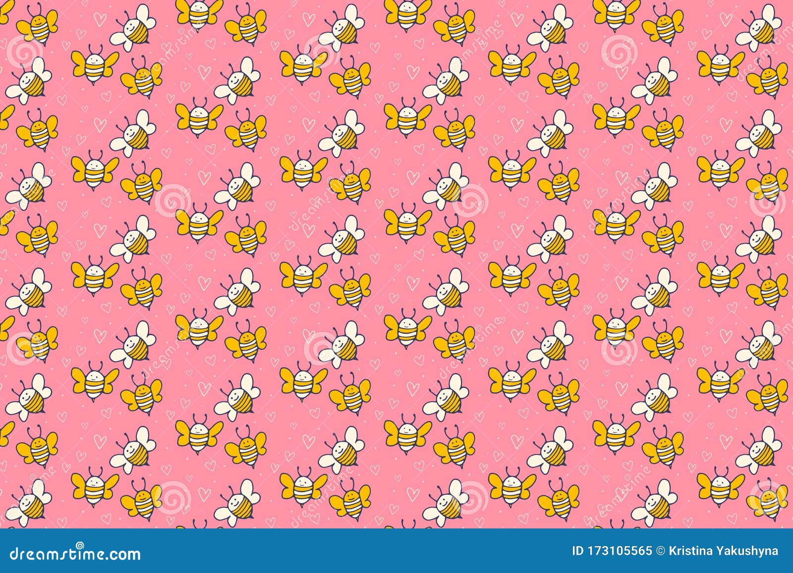 Bee Pink Background. Funny Cute Kids Pattern Stock Illustration ...