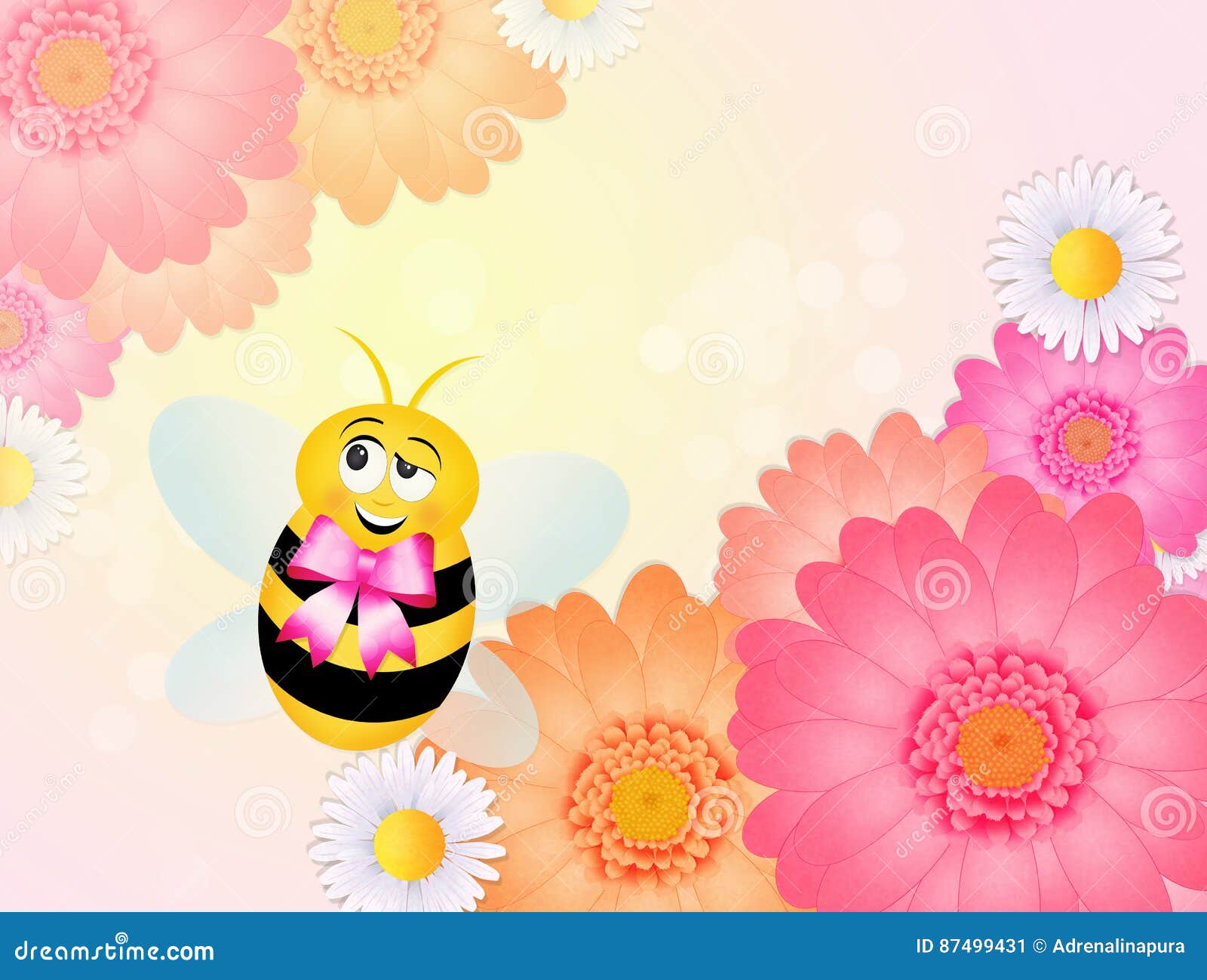 Bee with pink ribbon stock illustration. Illustration of female - 87499431