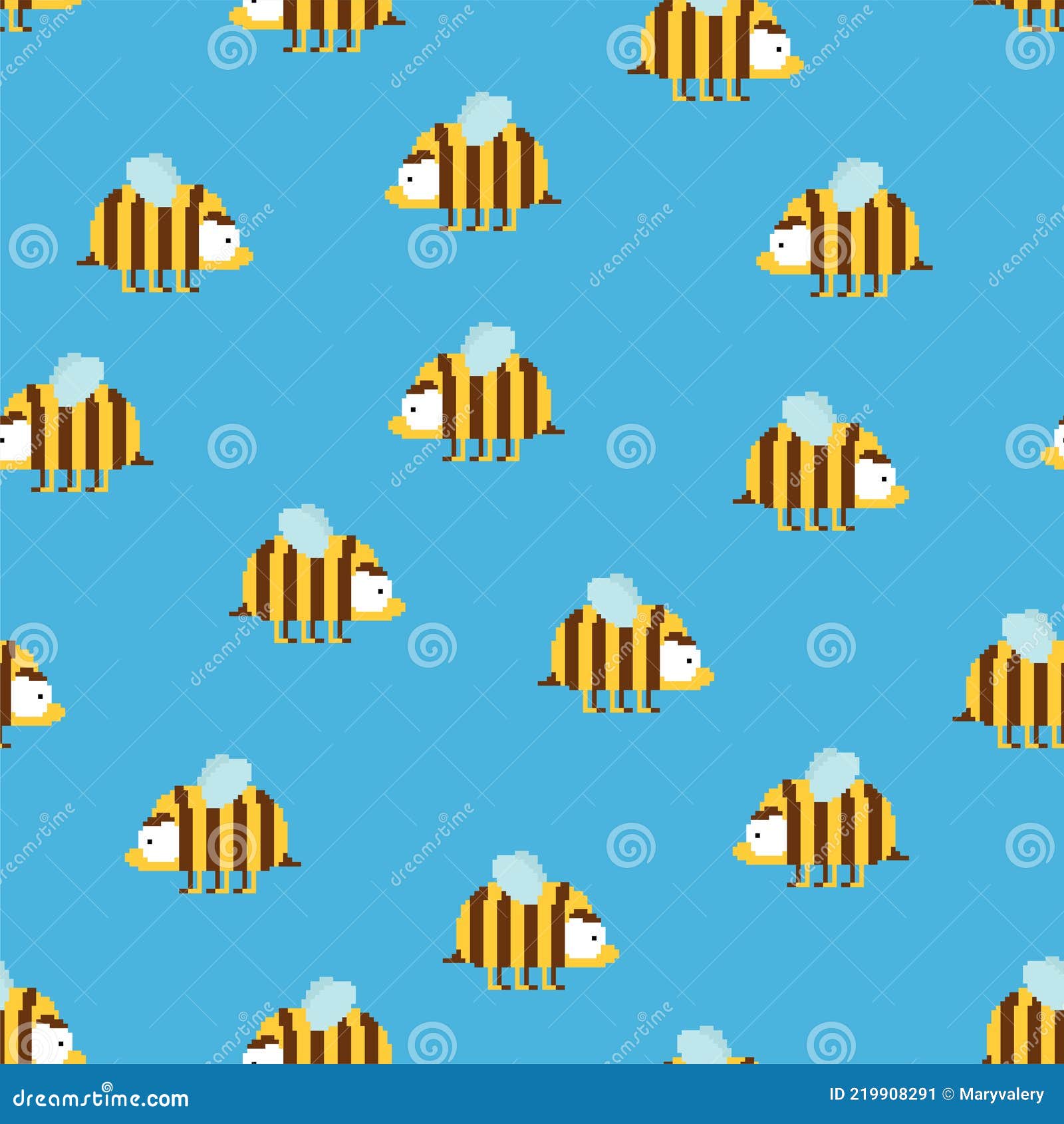 Bee Pixel Art 8 Bit Pattern Seamless. Pixelated Honeybee 8bit Vector ...
