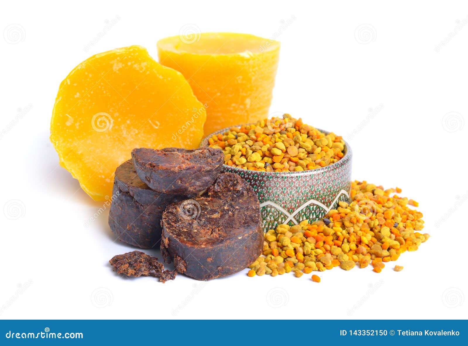 Bee Pollen Baskets with Propolis or Bee Glue and with Beeswax. Isolated ...