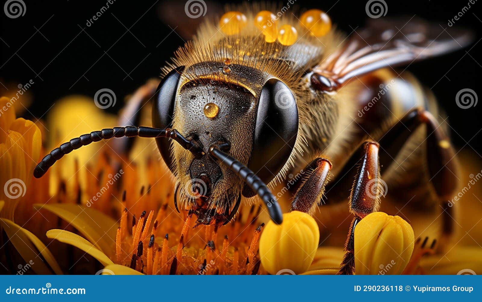 Bee Pollination Small Insect Working Outdoors, Nature Beauty in Yellow ...