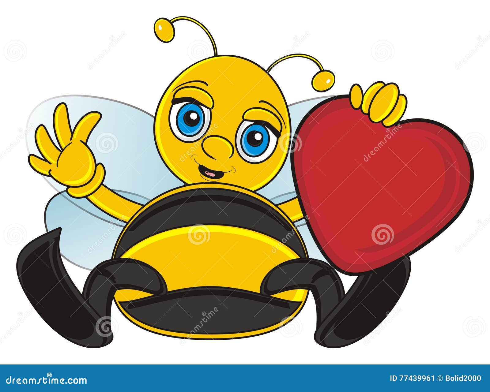 Bee with Red Heart on a White Background Stock Illustration ...