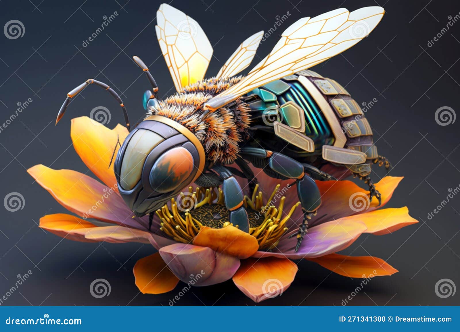 Bee - Robot. Artificial Bee Pollinating a Flower Stock Illustration ...