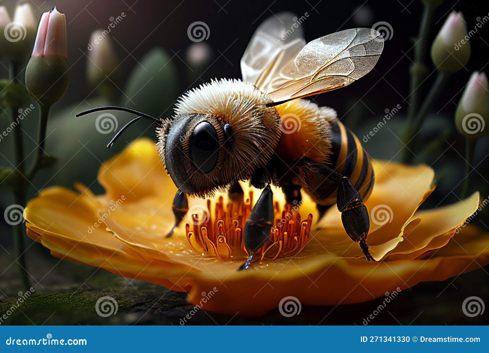 Bee - Robot. Artificial Bee Pollinating a Flower Stock Illustration ...