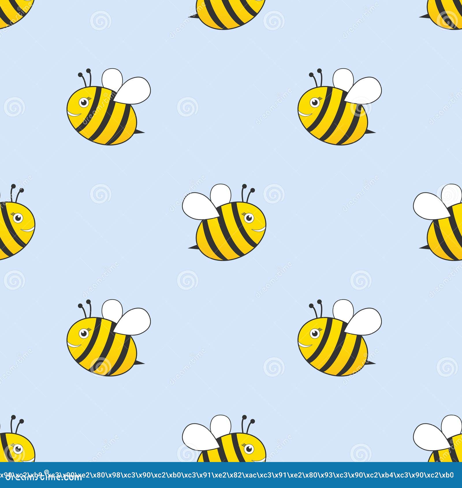 Bee Seamless Pattern Background. Cute Flying Bees on Blue Backdrop ...