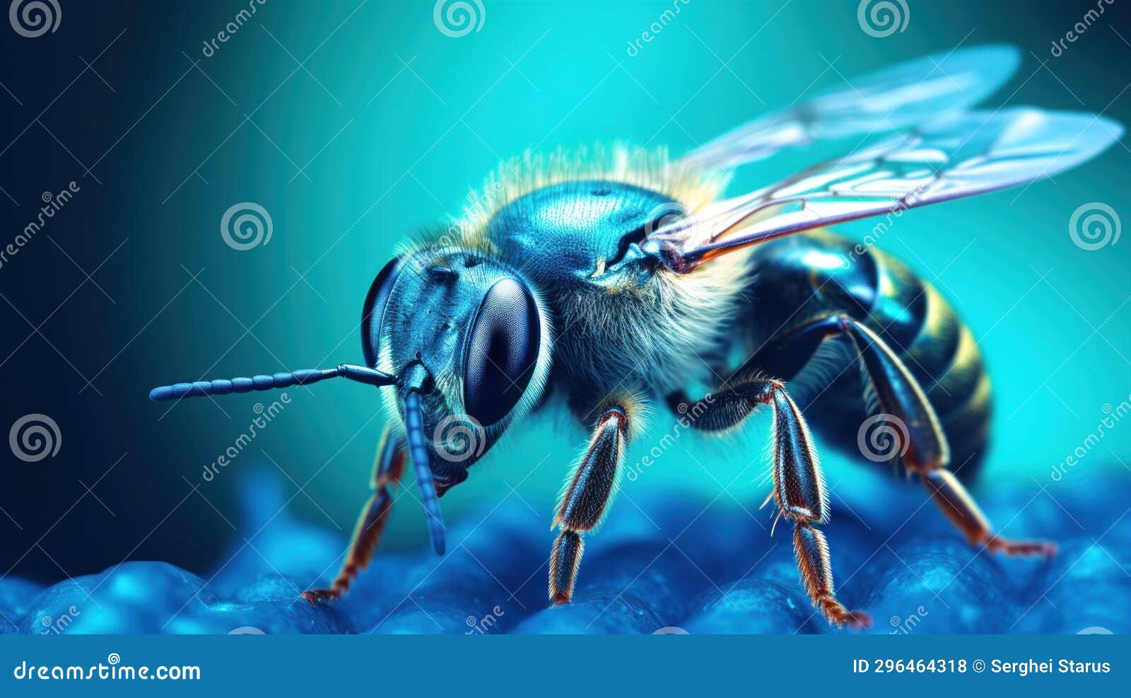 A Bee is Sitting on a Blue Background, AI Stock Photo - Image of ...