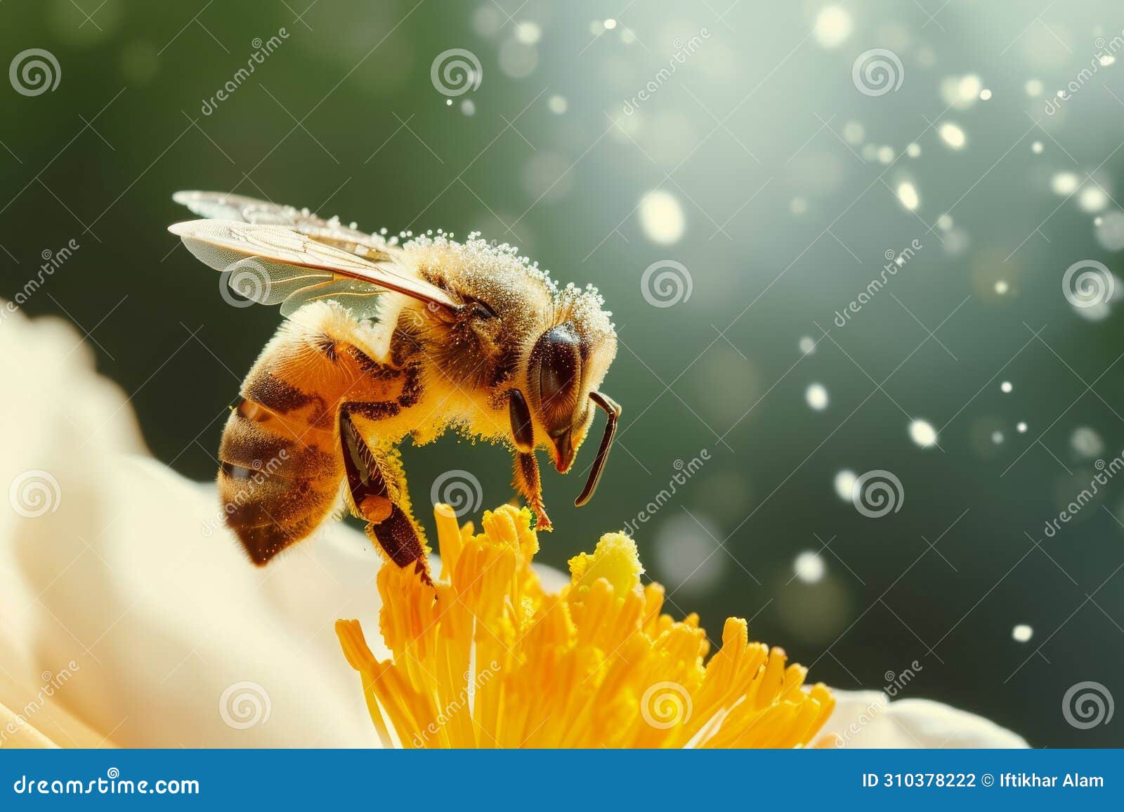 A Bee Sitting on a Flower, Collecting Nectar with Its Proboscis, Macro ...