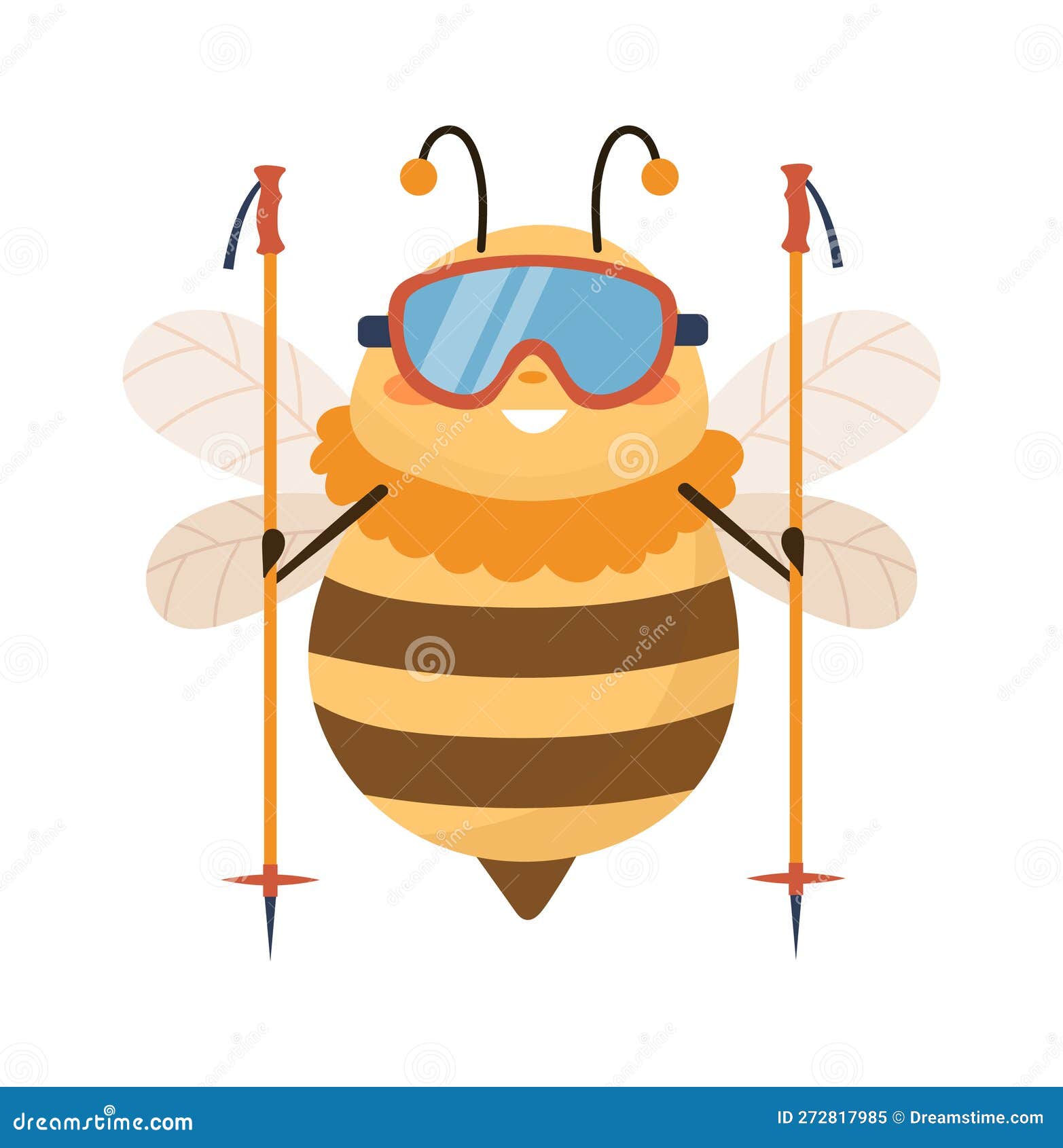 Bee with Ski Poles and Goggles Stock Vector - Illustration of buzz ...