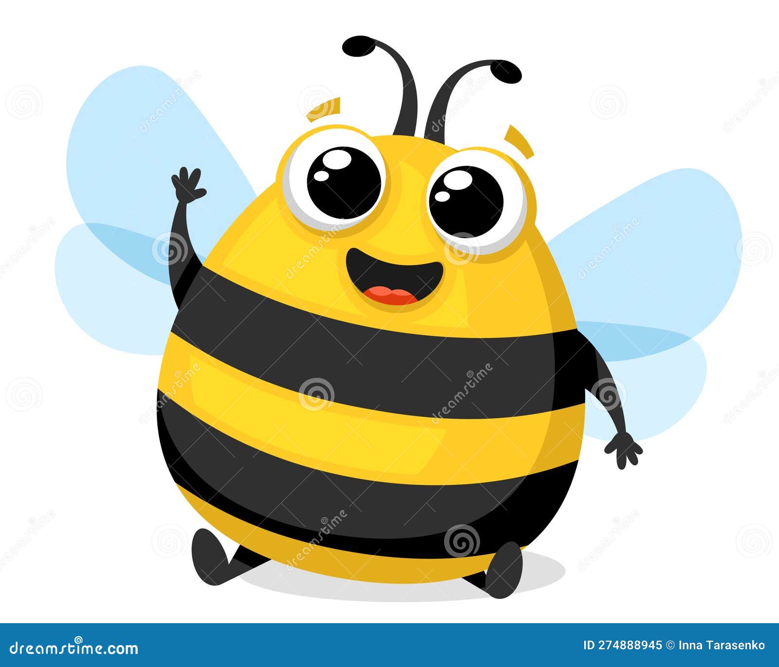 Bee Smiles and Waves Close-up on a White Background. Character Stock ...