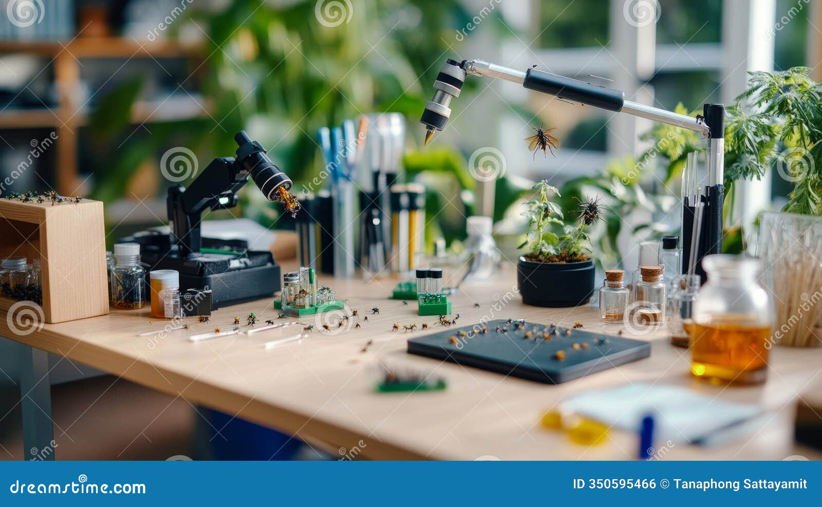 Bee Specimen Study Table Setup Closeup of a Scientific Study Table ...
