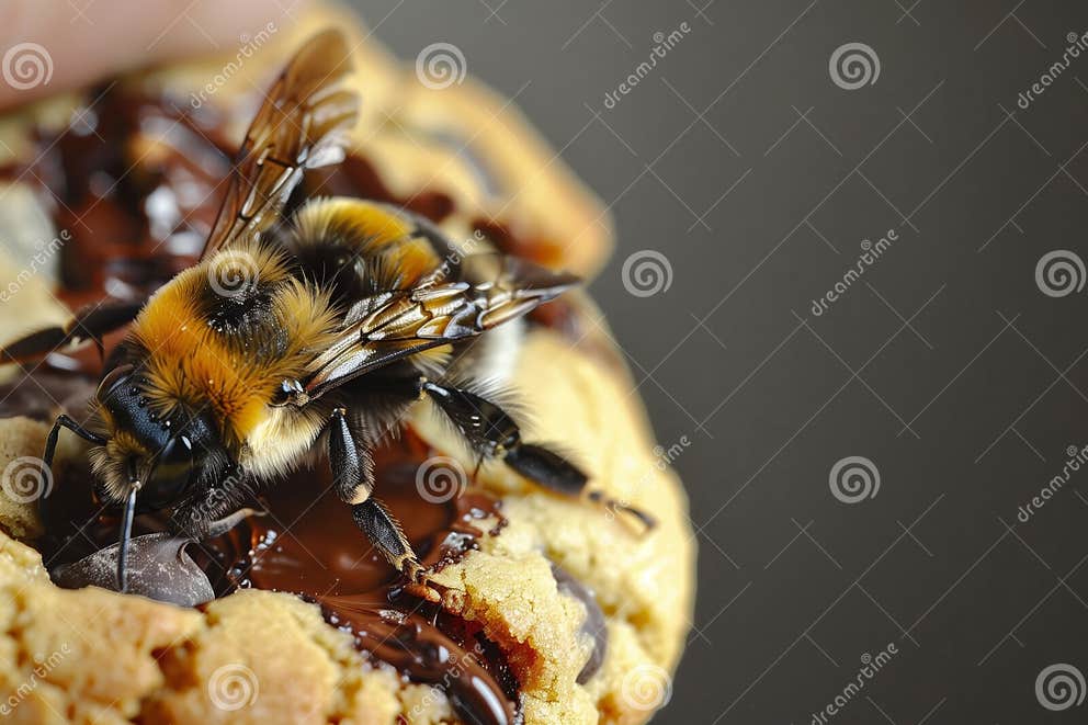 Bee on Top of a Chocolate Chip Cookie Stock Photo - Image of sweet ...