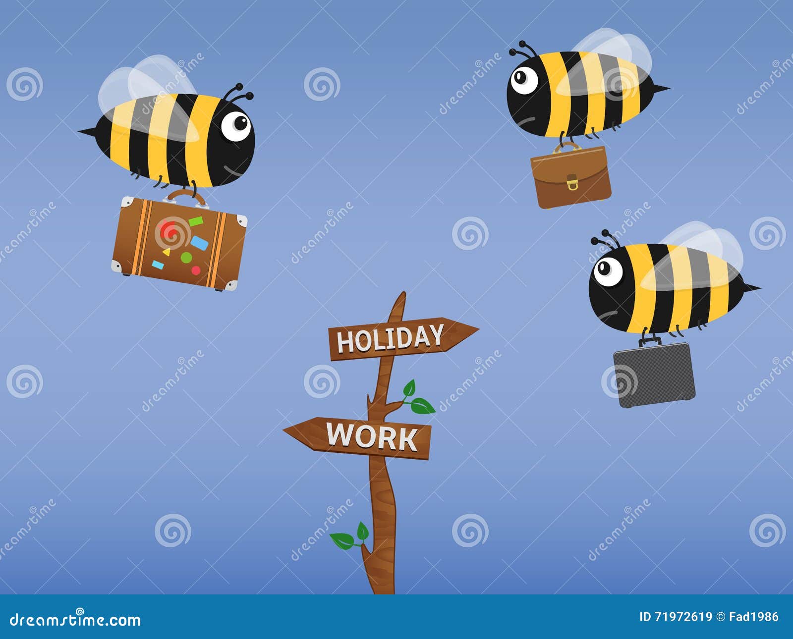 Bee with Travel Bag Going on Holiday and Bees with Briefcases Fly on ...