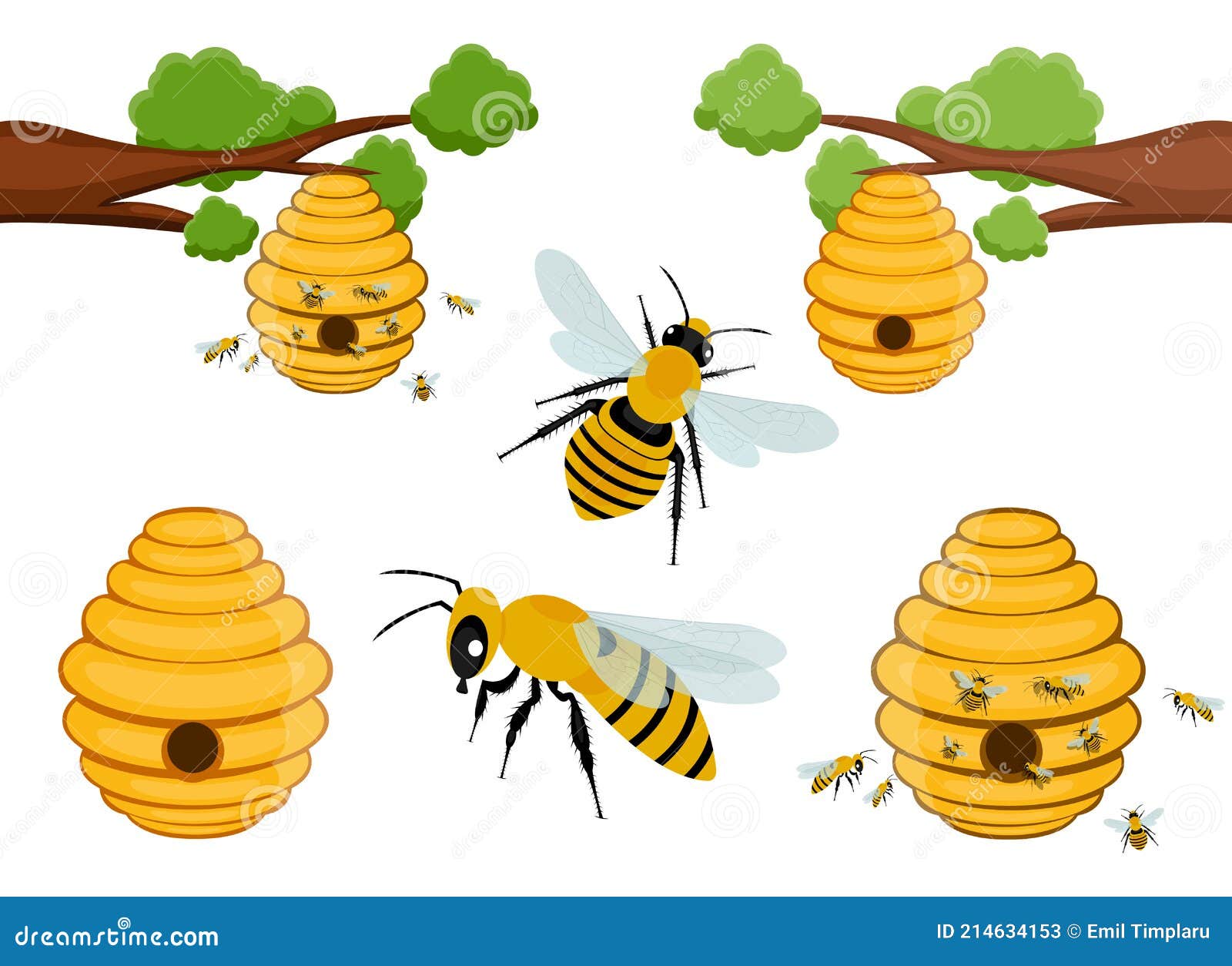Bee Tree Hive Vector Design Illustration Isolated on White Background ...