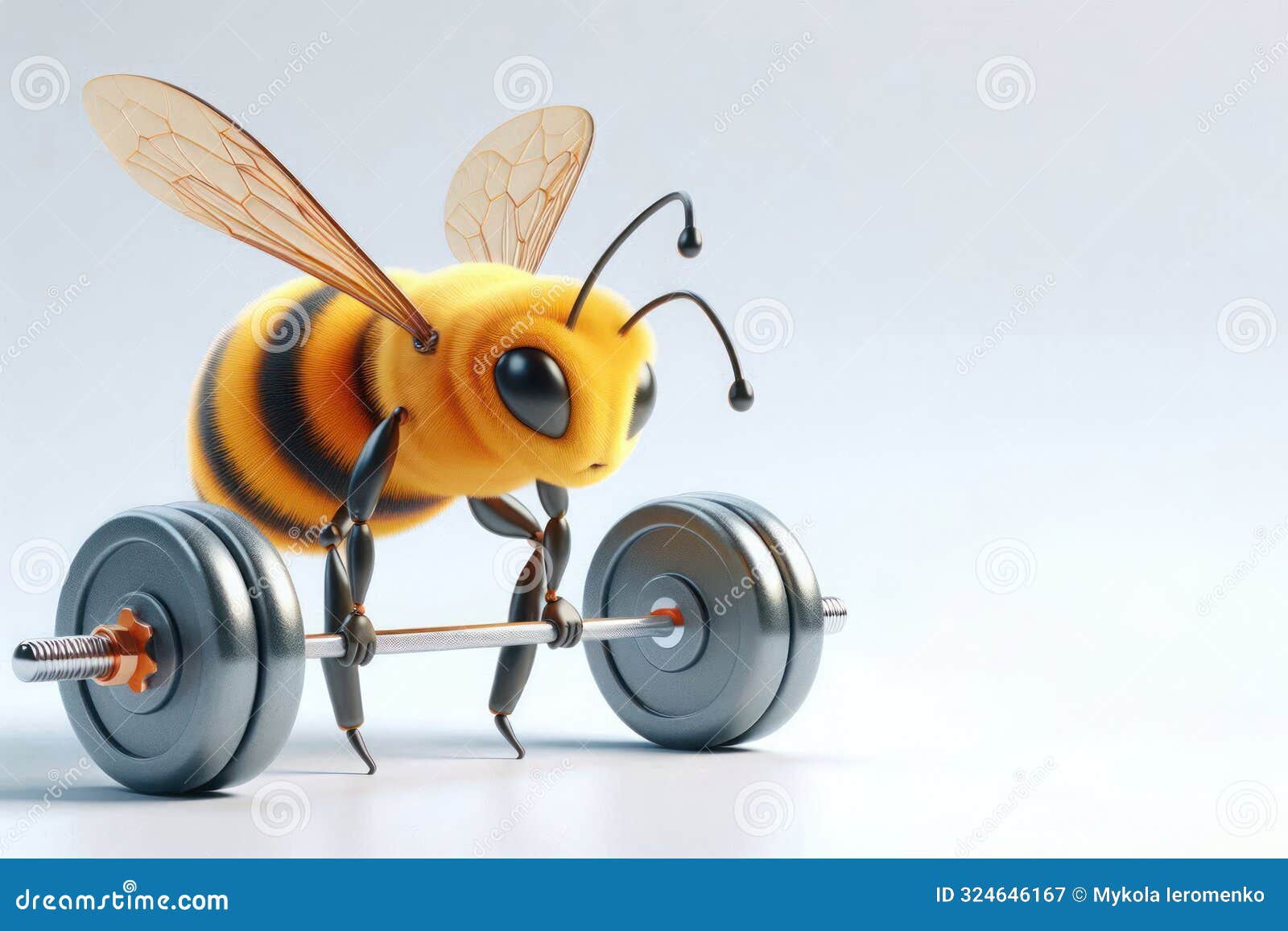 A Bee Trying To Lift a Barbell. Space for Text. Stock Image - Image of ...