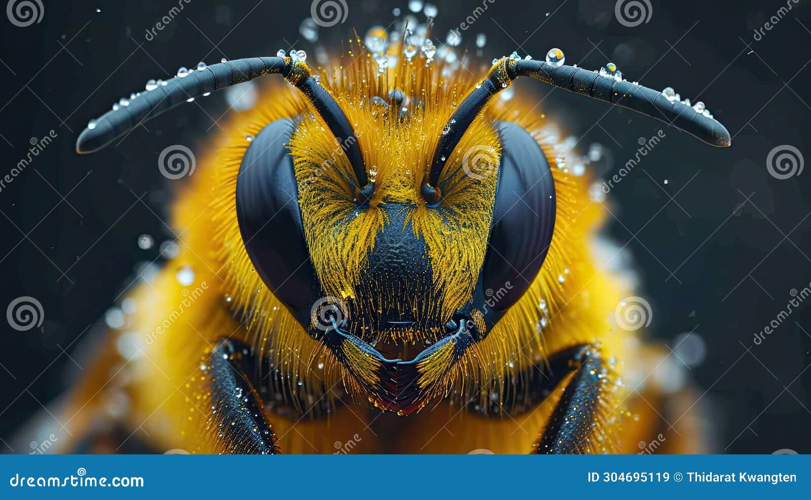 Bee Under Microscope Macro Portrait, Isolated on Black Background ...