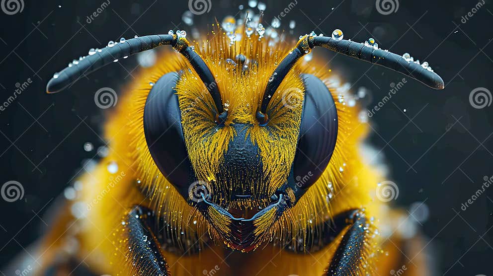Bee Under Microscope Macro Portrait, Isolated on Black Background ...